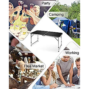 FiveJoy Folding Camping Table, 4 FT Aluminum Height Adjustable Lightweight Desk Portable Handle, Top Weatherproof and Rust Resistant Table for Outdoor Picnic Beach Backyard, 47" x 24",Black