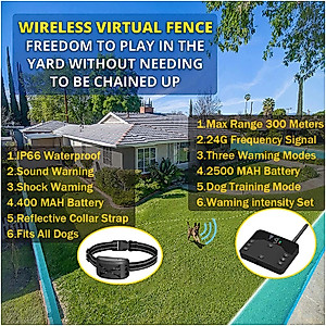 2-in-1 Wireless Dog Electric Fence, Pet safe Containment System, Shock Dog Training Collar Receiver with Remote Boundary,Adjustable Control Range, Rechargeable, Waterproof, for All Dogs,for3dogs