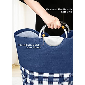 BlissTotes Large Laundry Basket Laundry Hamper Bag Washing Bin Clothes Bag Collapsible Tall With Handles Waterproof Travel Bathroom College Essentials Storage For College Dorm, Family (Blue, M)