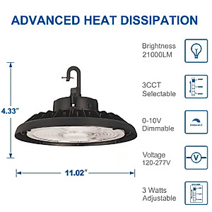 Auroriv UFO LED High Bay Light 150W|21000lm|3000,4000,5000k|3CCT,AC100-277V/347V(0-10V dimming),3.8' Cable with US Plug for Commercial Warehouse, 5-Year Warranty