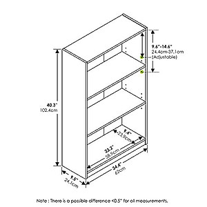 Furinno Jaya Simple Home 3-Tier Adjustable Shelf Bookcase, White & Luder Bookcase/Book/Storage, 3-Tier, White