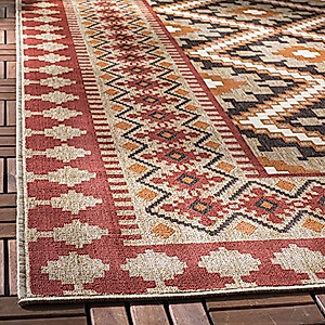 SAFAVIEH Veranda Collection 2'3' x 12' Red / Natural VER099 Boho Indoor/ Outdoor Non-Shedding Easy scrubbing Patio Backyard Porch Deck Mudroom Runner-Rug