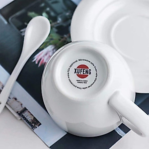 XUFENG 8oz Cappuccino Cups Set of 4 with Saucer White Porcelain for Latte, Mocha,Tea Espresso Cafe with Porcelain Spoon