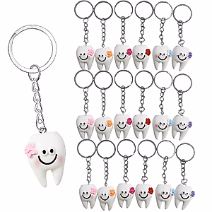18 Pack Tooth-Shaped Resin Keychains, Dental Key Rings Handbag Pendants Gifts for Dentist, Dental Patients, Birthday Graduation Gifts for New Dentists, Basket Stuffers Party Favors