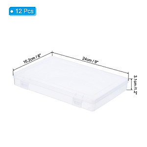 PATIKIL 9x6x1.2inch Clear Storage Box with Hinged Lid, 12Pack Plastic Stackable Rectangle Organizer Container for Beads Jewelry Small Items Art Craft Projects