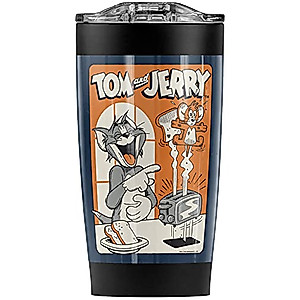 Logovision Tom and Jerry Toast! Stainless Steel Tumbler 20 oz Coffee Travel Mug/Cup, Vacuum Insulated & Double Wall with Leakproof Sliding Lid | Great for Hot Drinks and Cold Beverages