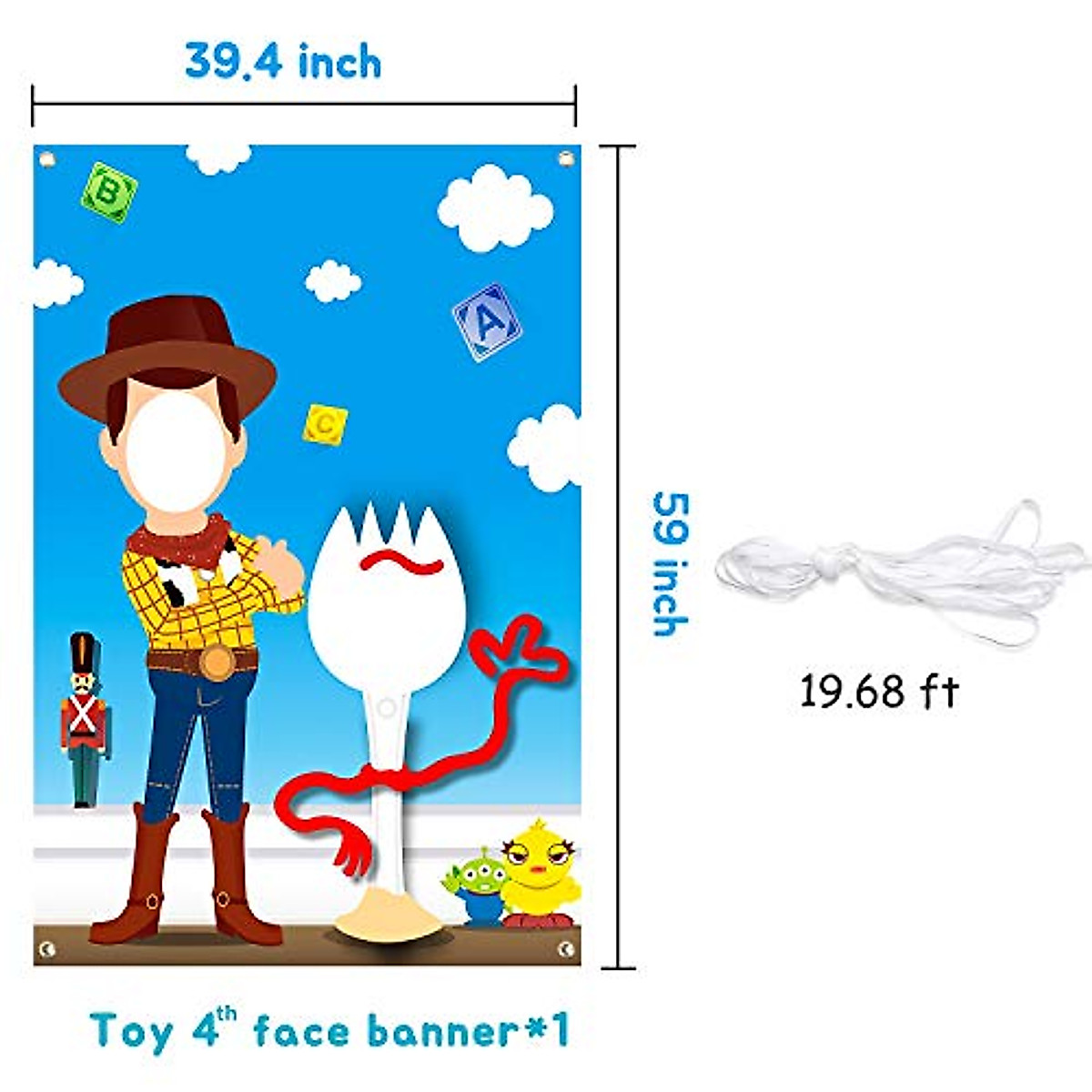 Ticiaga Toy 4th Photo Door Banner, Large Fabric Fork Face Photography Banner Background, Pretend Play Party Game Photo Props Backdrop Props, Toy Inspired Story Theme Party Favor Supplies