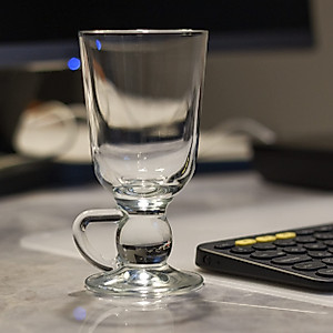 JAIRESTONE Glass Irish Coffee Glass Set with Handle, Footed Design Clear Latte Glasses, Cappuccino, Hot Cold Beverage Mug, 9.25fl oz Set of 2