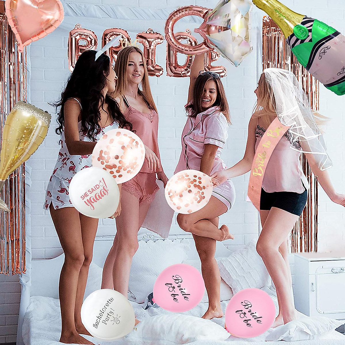 HIPEEWO Bachelorette Party Decorations, Bridal Shower Decorations Including Photo Props, Table Runner, Veil, Headband, Banner, Cups, Sash, Balloons, Topper, Sticker, Bride Bachelorette Party Supplies