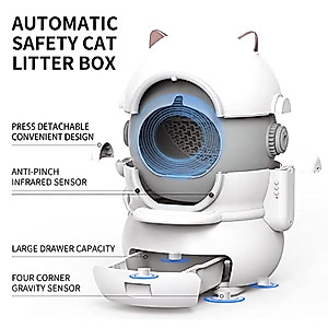 Self Cleaning Cat Litter Box, Automatic Cat Litter Box, Infrared Sensor Cat Litter Box, Safety Protection, Odor Removal with Mat for Multiple Cats