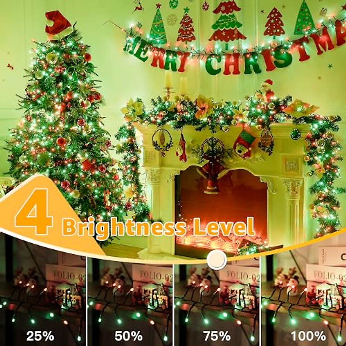 Ollny Cluster Lights for Christmas Tree, 600LED 30ft Red and Green Christmas Lights Outdoor 8 Modes Timer Remote, Waterproof String Lights for Indoor Outside Garland Xmas Decorations