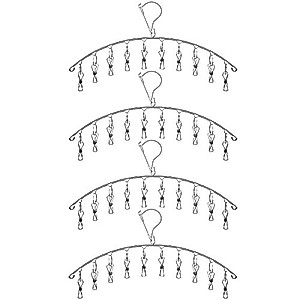 Toplife Clothes Hanger with 10 Clips, Stainless Steel, Windproof, for Drying Socks, Bras, Underwears, Baby Clothes, Hats, Scarfs, Towels, Pants, and Gloves, Set of 4