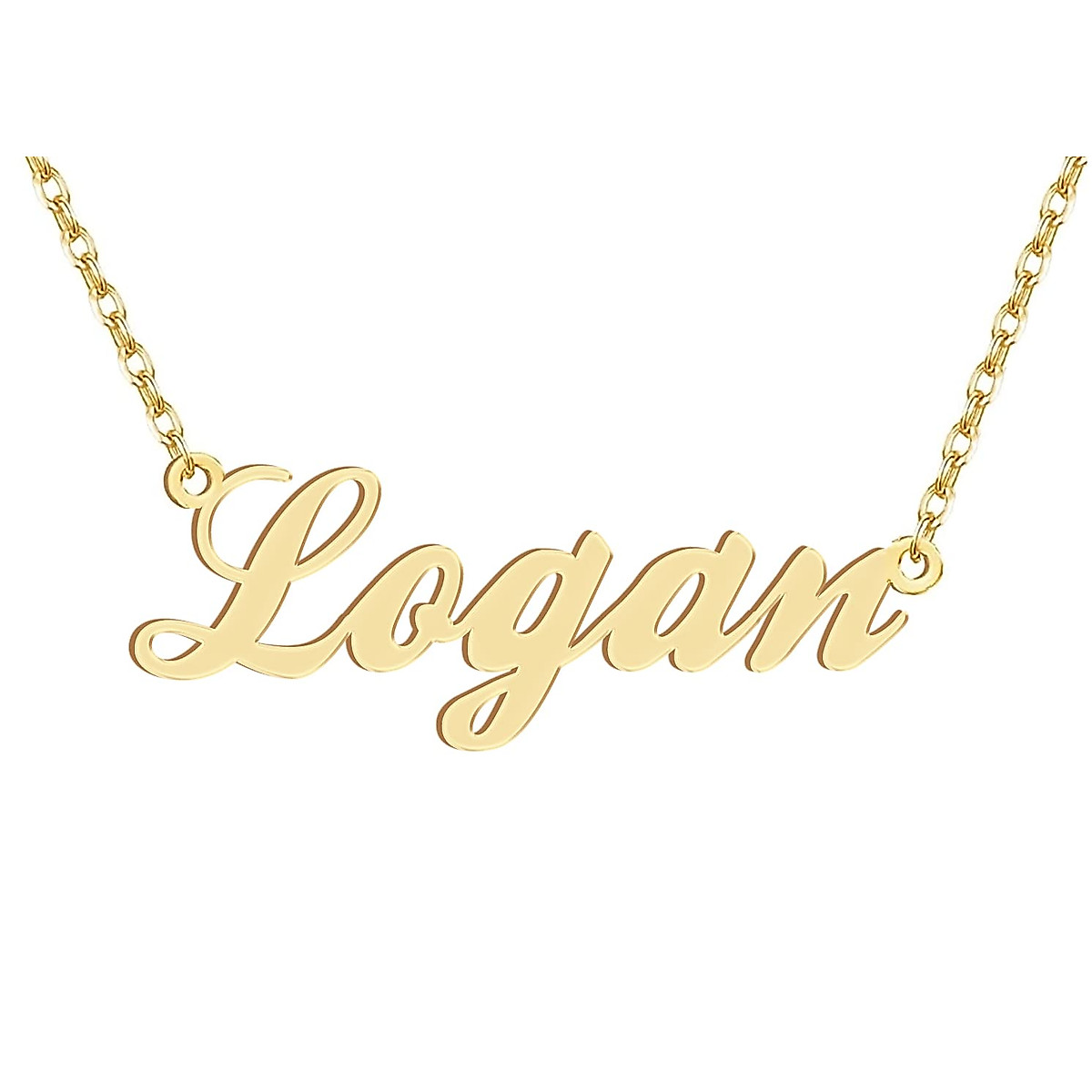 Dancing Wolf 18k Gold Plated Logan Name Necklace Stainless Steel Nameplate Necklaces Jewelry for Womens Moms