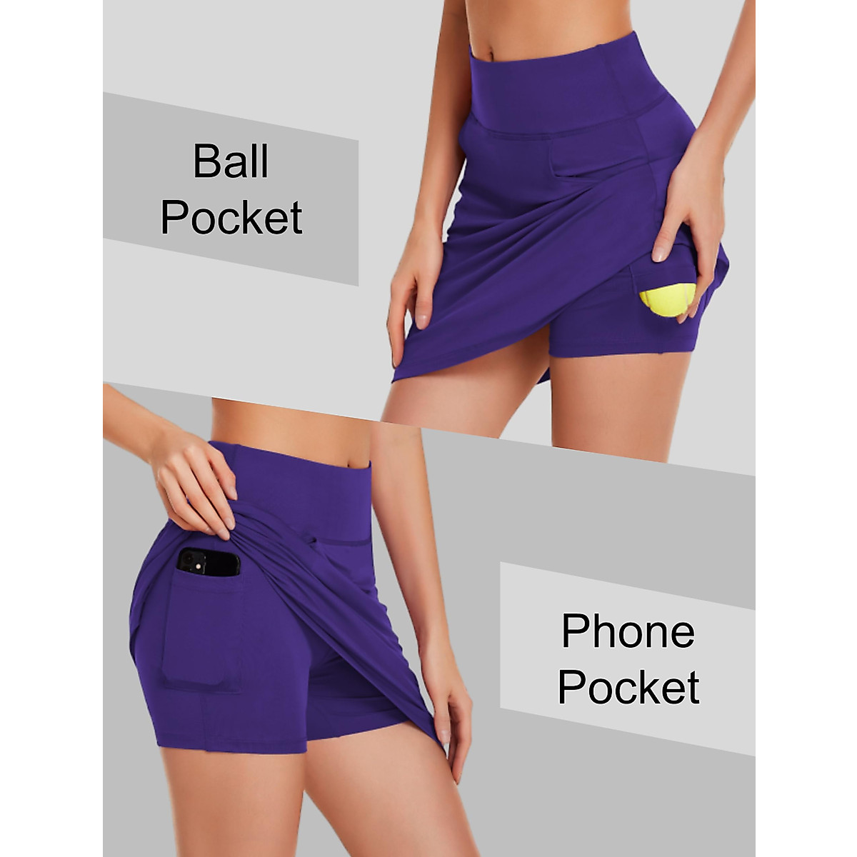 COOrun Women's Athletic Skorts Active Skirts High Waisted Workout Active Skort Skirt with Pockets Purple X-Large_