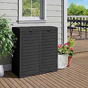 DWVO Outdoor Large Resin Trash Can, 62 Gallon Classified Hideaway Garbage Bins with Dual Lid and Drip Trays for Porch, Backyard, Deck, Patio, Poolside, Easy to Clean, 248 Quart, Black