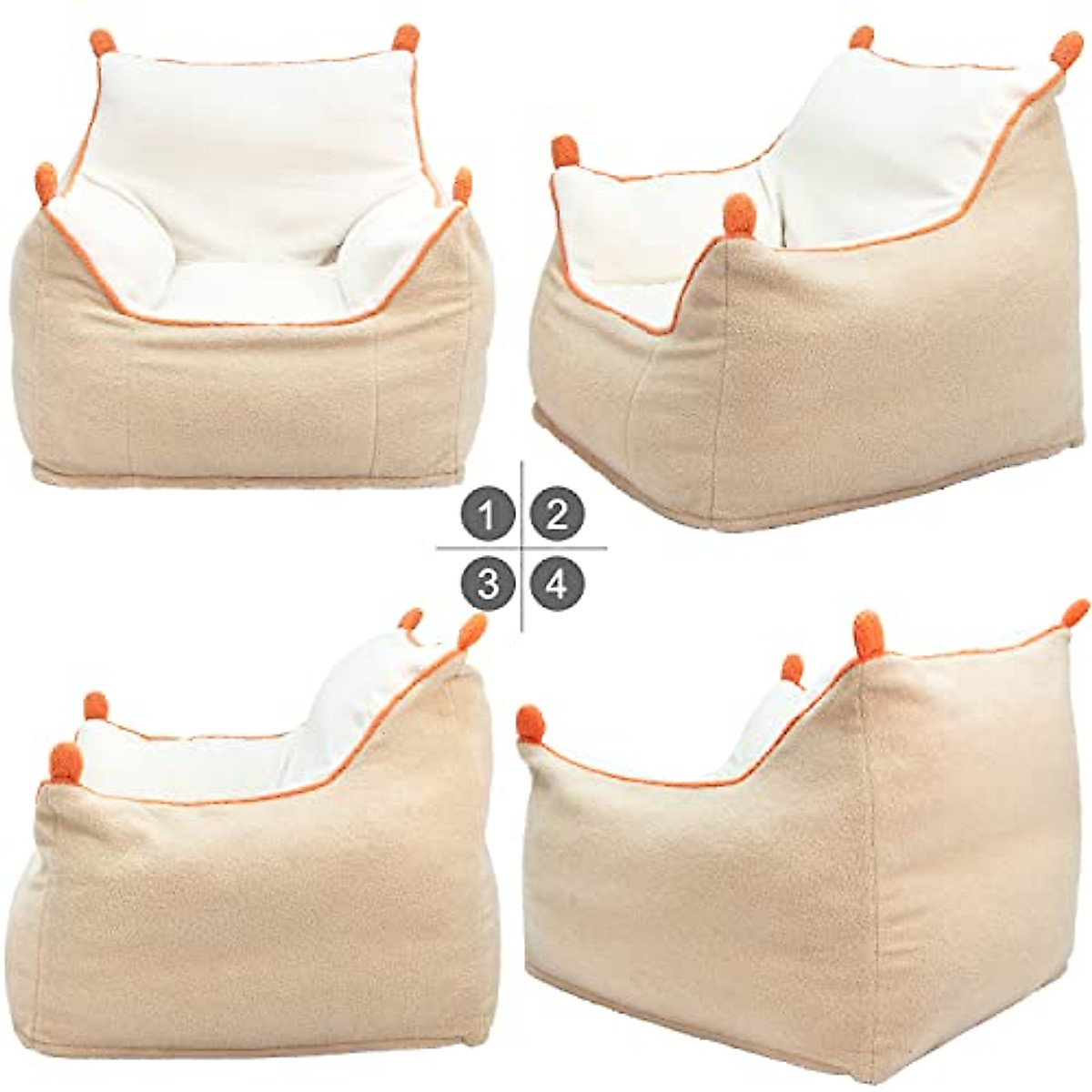 N&V Bean Bag Chair Giant High-Density Foam Filling Sofa with Foot Stool Includes Removable and Machine Washable Cover for Teens, Adults to Gaming, Reading, and Watching TV (Light Khaki)