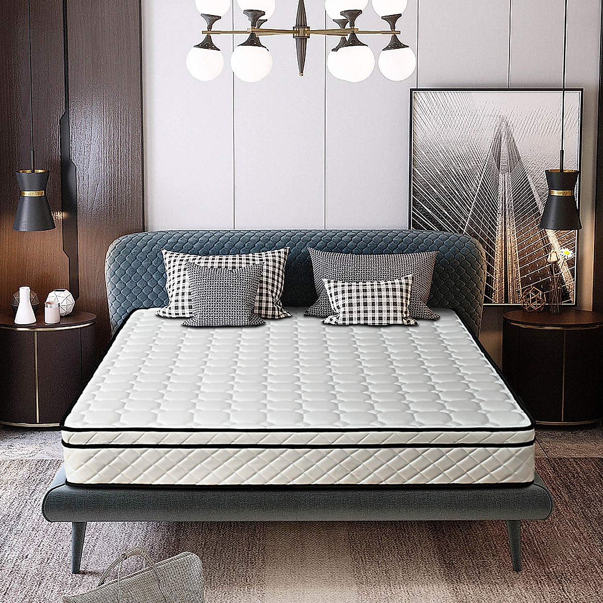 EDOW 10 Inch Innerspring and Memory Foam Hybrid Mattress, Multilayer Design, Quilted Pillow Top,Medium Firm. (White, Queen)