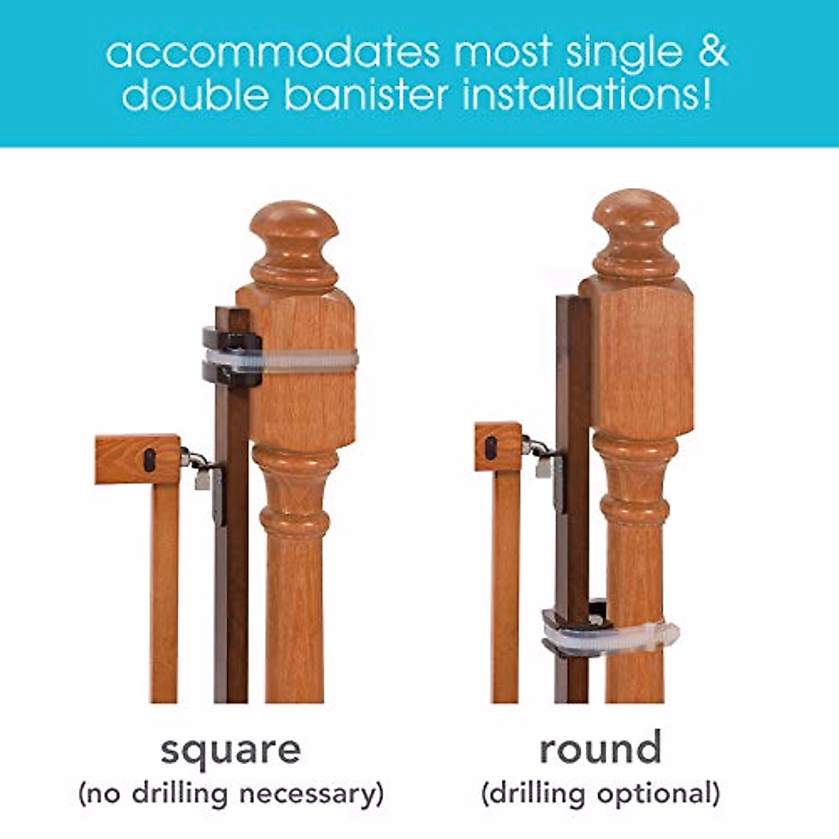 Summer Banister to Banister Gate Mounting Kit - Fits Round or Square Banisters, Accommodates Most Hardware & Pressure Mount Baby Gates up to 37 Tall, Gate Sold Separately (Pack of 4)
