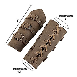 Valhalla Gear, Set of 2 Archery Buckle Bracers, Hand Protector for Bow Shooting Practice, Armband, Wrist Guard, Adjustable Buckle Straps, Full Grain Leather, Handmade, Bourbon Brown