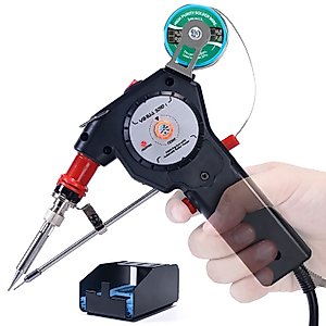 YIHUA 929D-I Motorized Automatic Feed Soldering Gun with Variable Precise Temp (392-842°F), On-off Switch, Temp Adjustment Dial for Single-Handed soldering work, Wire Splicing, Wire-to-switch