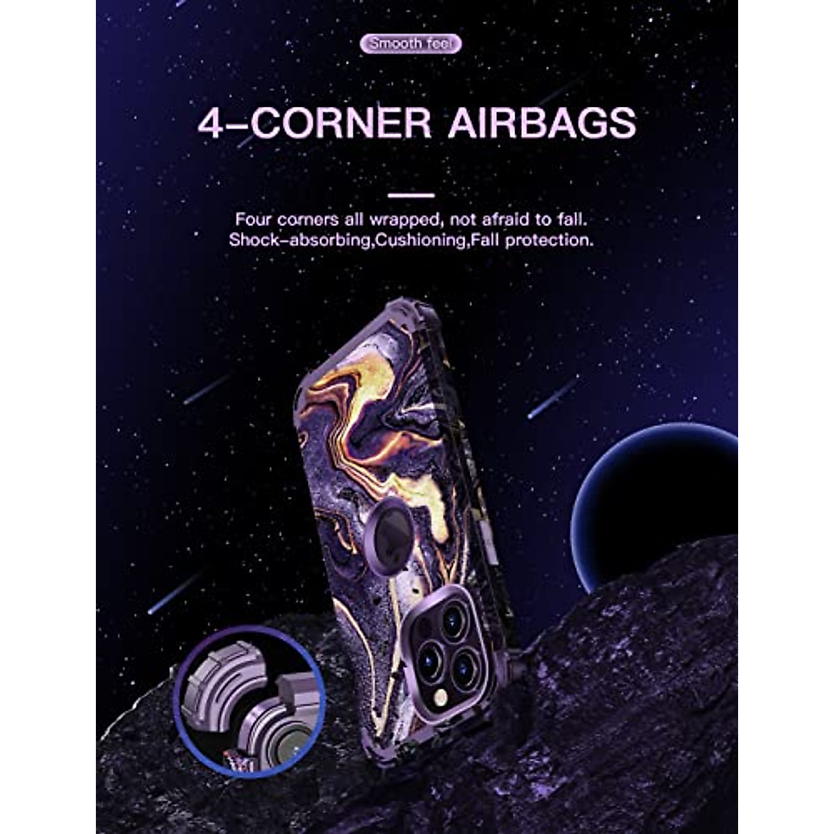 LONTECT iPhone 13 Pro Max Case - 6.7" Marble Shockproof Heavy Duty Cover for Girls & Women, Dark Purple