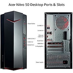 acer Nitro 50 N50 Gaming Desktop Computer - 12th Gen Intel Core i9-12900K 16-Core up to 5.2GHz CPU, 64GB RAM, 2TB NVMe SSD + 12TB HDD, GeForce RTX 3060Ti 8GB GPU, Intel Wi-Fi 6, Windows 11 Pro