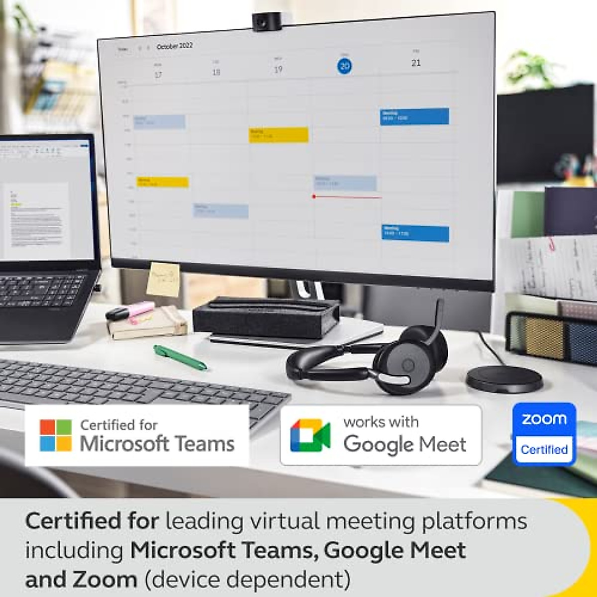 Jabra Evolve2 65 Flex Wireless Stereo Headset - Bluetooth, Noise-Cancelling ClearVoice Technology & Hybrid ANC - Works with All Leading UC Platforms Such As Zoom & Google Meet - Black