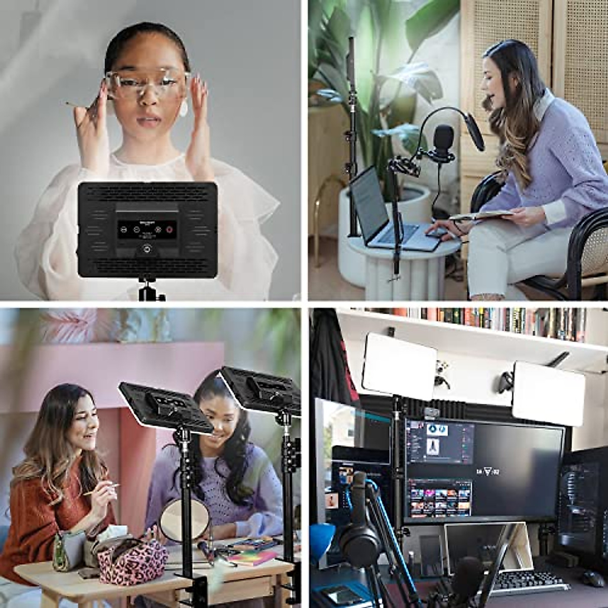 【20W 2-Pack】 RAUBAY LED Video Panel Light with Desk Mount Stand Kit , 3200K-5500K Bi-Colors Key Light with Stand C-Clamp for Live Stream, Video Conferencing, YouTube, TikTok, Make up