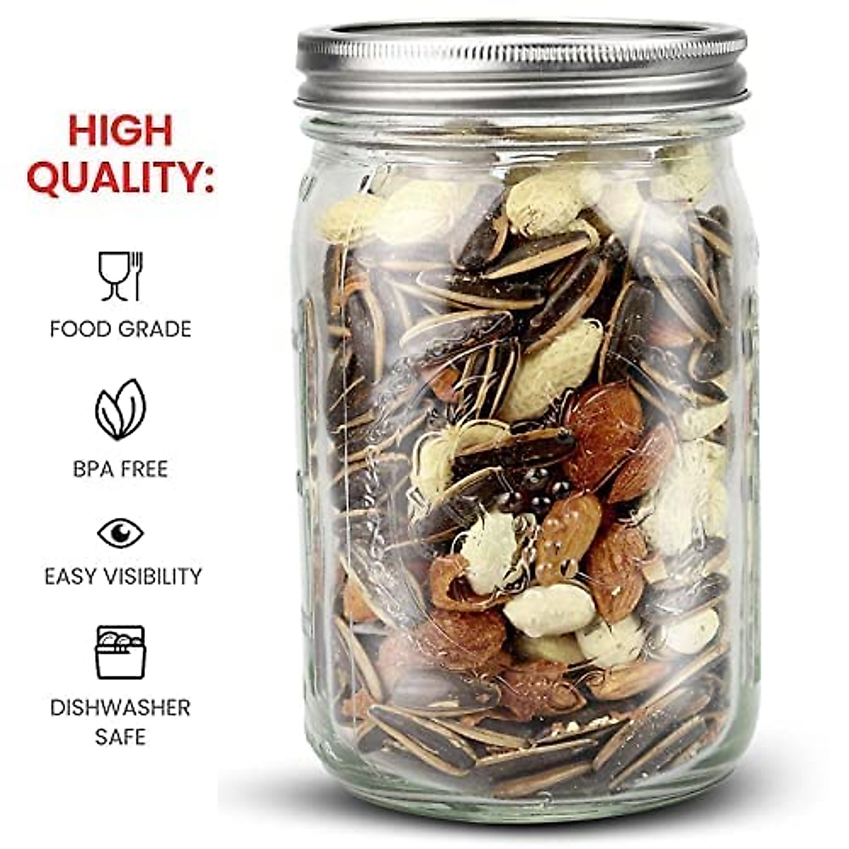 Bedoo Mason Jars 32 oz, 12 Pack Quart Mason Jars With Wide Mouth Lids, Glass Jars for Canning, Food Storage, Meal Prep, Overnight Oats, Fermenting, Pickling, DIY Projects