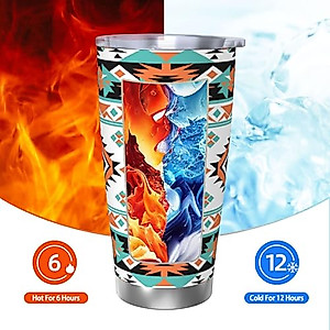 AYCZN Boho Aztec 20 OZ Tumbler Stainless Steel Travel Coffee Mug, Ethnic Geometric Insulated Water Bottle with Lid Leakproof Thermal Cup