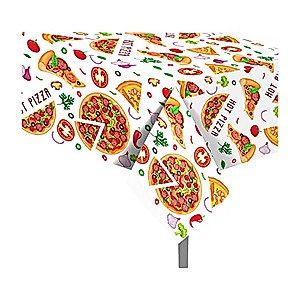 CC HOME 1 Pack Pizza Party Plastic Tablecloth 54 x 87 Inch Long Rectangular Table Cover for Buffet,Birthday Party Holiday Dinner,Picnic or Tablecloth for Kitchen Event Use