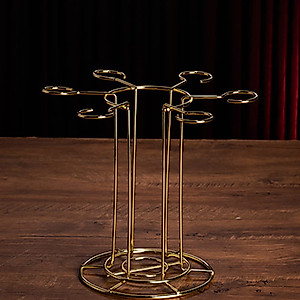 DOITOOL Wine Glass Holder Stand, Countertop Freestanding Stemware Drying Rack Vertical Wine Glass Display Storage Rack Tabletop Glass Display Hanger with 6 Hooks for Bar Kitchen Table, Gold