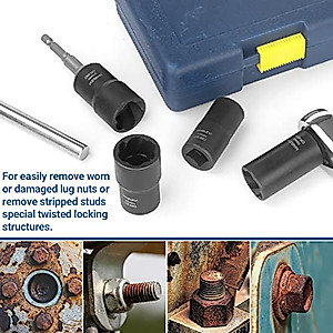 MABLEVI Bolt Nut Extractor Set with Center Punch Bar, 6PCS 1/2" Drive Impact Lug Nut Remover Socket Tool, Wheel Lock Removal Kit for Damaged, Frozen, Studs, Rusted, Rounded-Off Bolts, Nuts & Screws