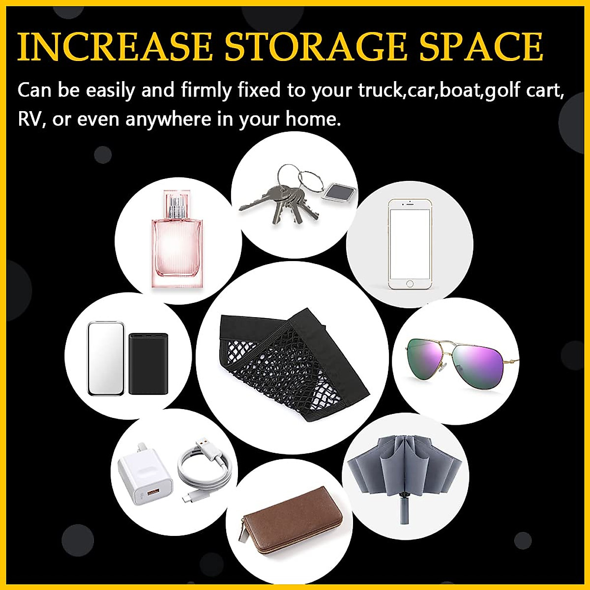 2 Pack Universal Mesh Cargo Net Car Storage Net, Universal Mesh Cargo Net for Car Trunk Storage, Wall Sticker Organizer Pouch Bag Storage, Mesh Organizers Fit for Cars, SUVs, Trucks(15.75 * 9.84 Inch)