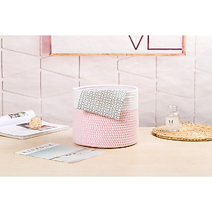 YUKIMOCOO S Size Pink Cotton Rope Basket with Lid Mini Woven Basket Cute Toy Storage Basket Towel Storage Little Organizer Pink Basket for Living Room Nursery Storage Basket Pink Basket for Girl