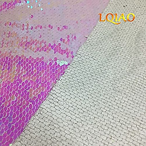 LQIAO 1Y Sequin Fabric Iridescent Pink White Sparkly Reversible Sequin Fabric for Sewing Mermaid Flip Up Large Sequin Fabric by The Yard Drawer/Cube/Tablecloth/Home/Dress/Fans DIY