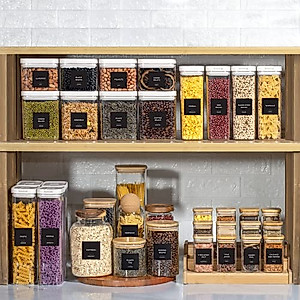 263 Minimalist Pantry Label Set, White Text on Black Vinyl Waterproof Label Sticker with Removable Adhesive - Fits on round, square and rectangle glass jars - Organize Baking, Grains, Beans and Snacks