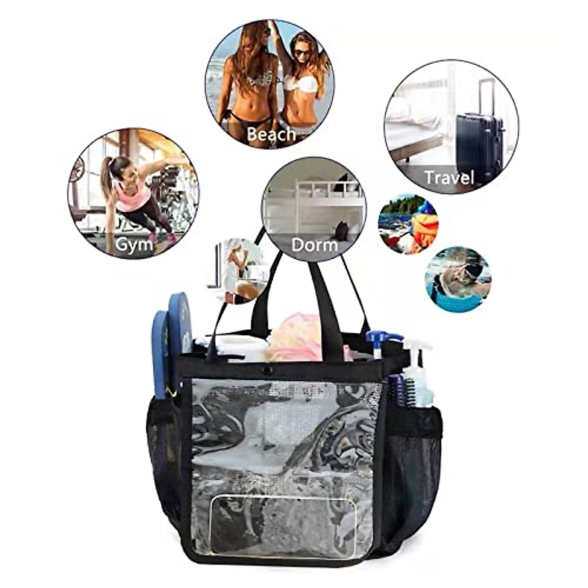 Portable Mesh Shower Caddy with Waterproof Bag , Quick Dry Hanging Toiletry Bag, 10 Storage Pocket Handle Bath Organizer for College Dorm Room Essentials, Gym, Bathroom, Mobile phone waterproof bag