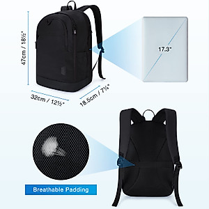 BAGSMART Laptop Backpack for Men Women Expandable Travel Backpacks fits 17.3 Inch Computer with Charging Port Water Resistant Large Bookbags Casual Daypack for School Work Business Trip College,Black