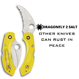Spyderco Dragonfly 2 Lightweight Salt Knife with 1.97" H-1 Hawkbill Steel Blade and High-Strength Yellow FRN Handle - SpyderEdge - C28SYL2HB