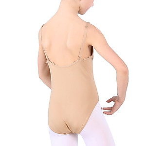 TENVDA Girls Nude Seamless Undergarment Camisole Tan Leotard Nudie Dance Bodysuits for 12-16 Years Old Kids Ballet Gymnastics
