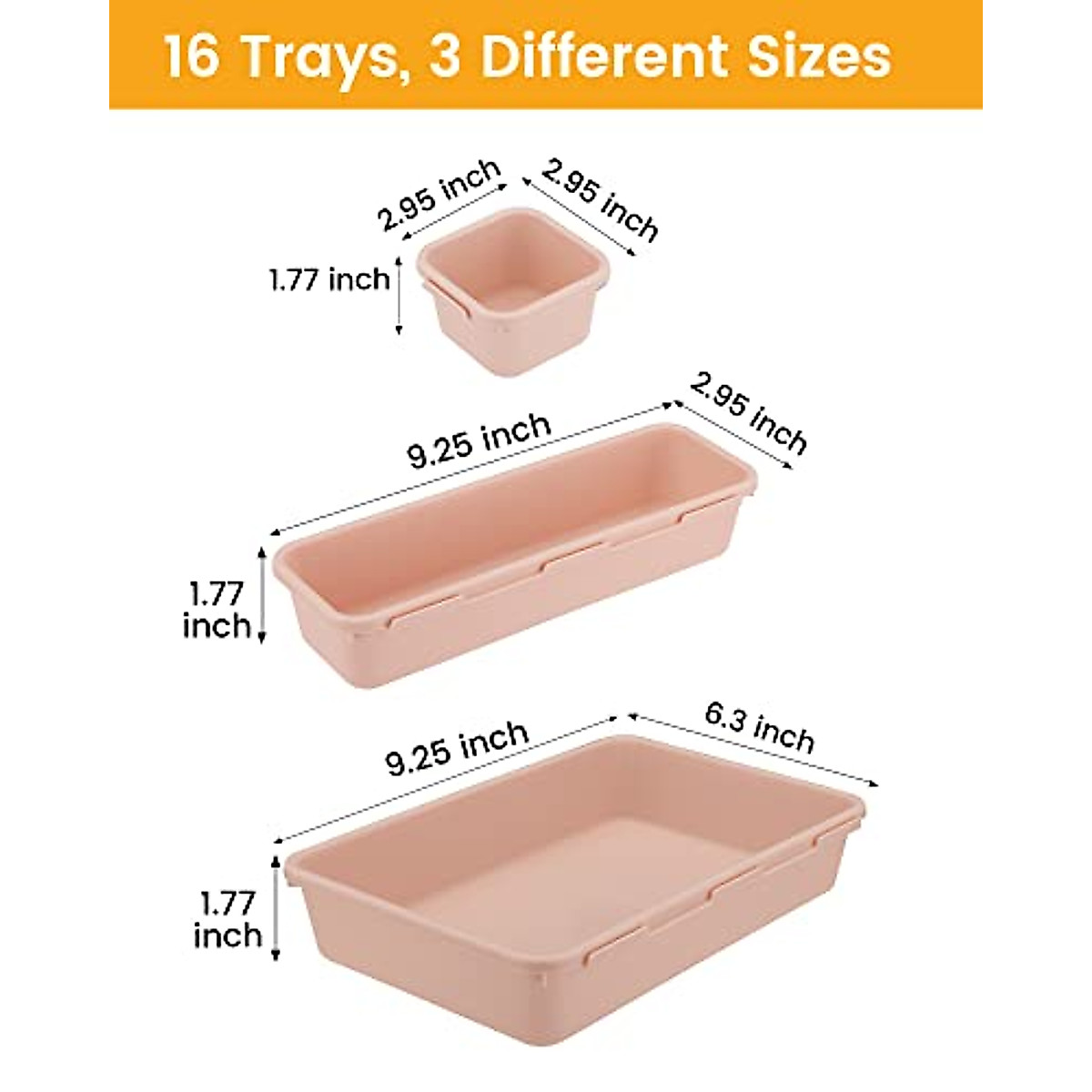 Famhap 16 PCS Pink Desk Drawer Organizers, Versatile Bathroom and Vanity Drawer Organizer Trays, Storage Bins for Makeup, Bedroom, Kitchen Gadgets Utensils and Office (Pink)