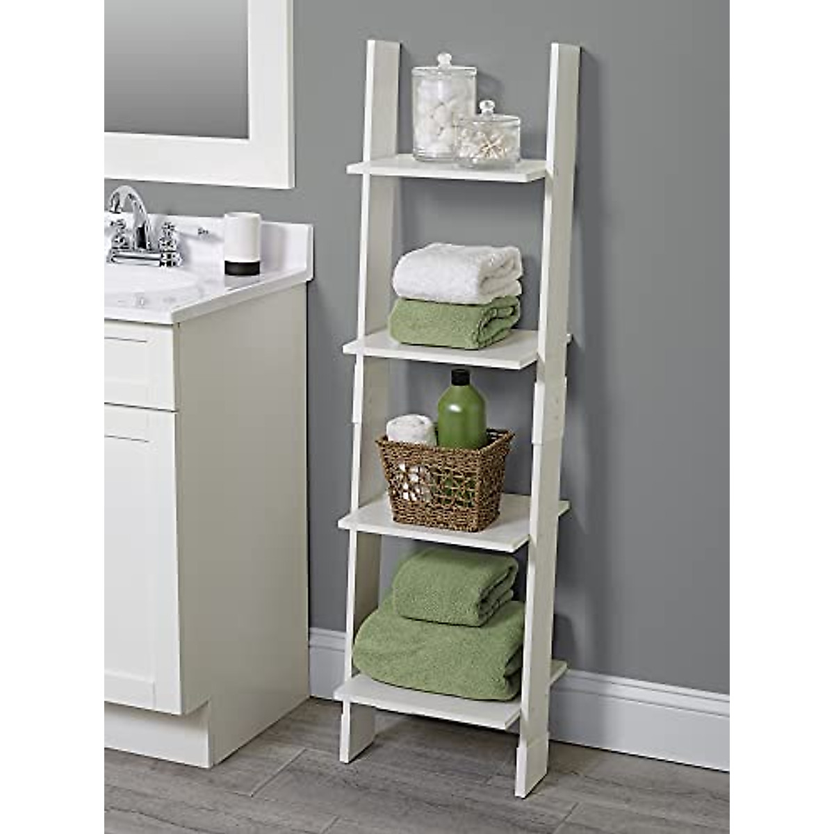 Zenna Home Ladder Style Bathroom Linen Tower, White