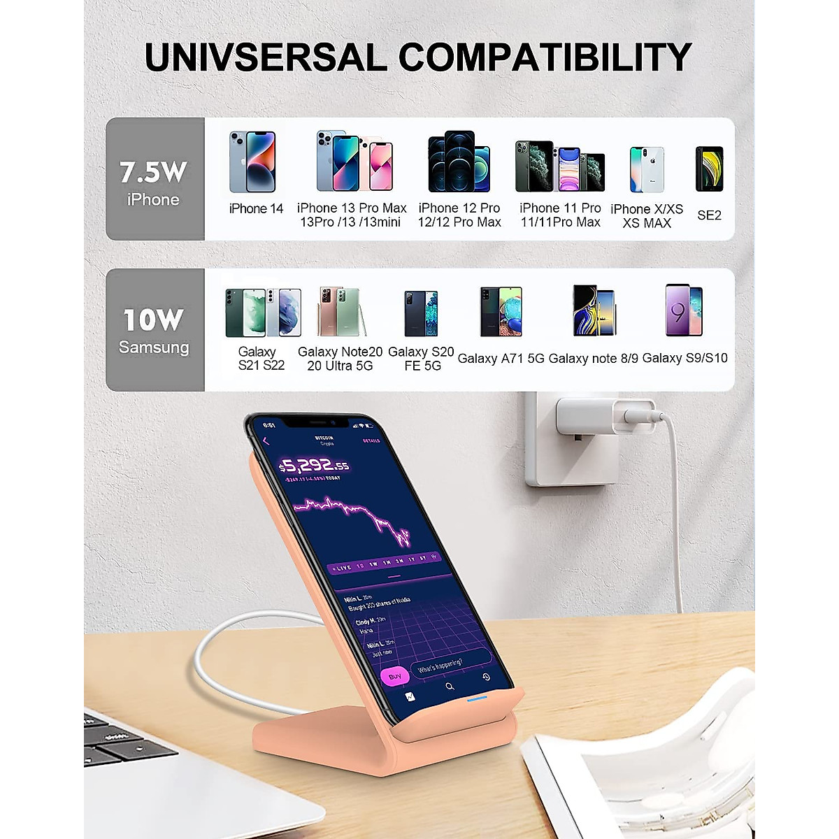 Fast Wireless Charger, Trummul Upgraded 10W Wireless Charging Stand Compatible with iPhone 13 12 11 Pro XR XS 8 Plus Galaxy S22 S21 S10 Note 20 10 Google LG and Other Wireless Charging Phones