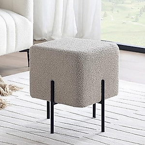 Get Set Style Modern Vanity Ottoman Stool Boucle Foot Stools Square Small Vanity Chair for Makeup Room Footrest Stool with Metal Legs Home Décor Stool for Living Room, Bedroom, Entryway