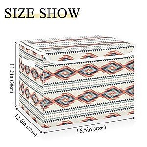 Kigai Aztec Pattern Storage Bins with Lids and Handles 17x13x12 In Foldable Fabric Storage Basket Toys Clothes Organizer for Shelves Closet Home Bedroom Office