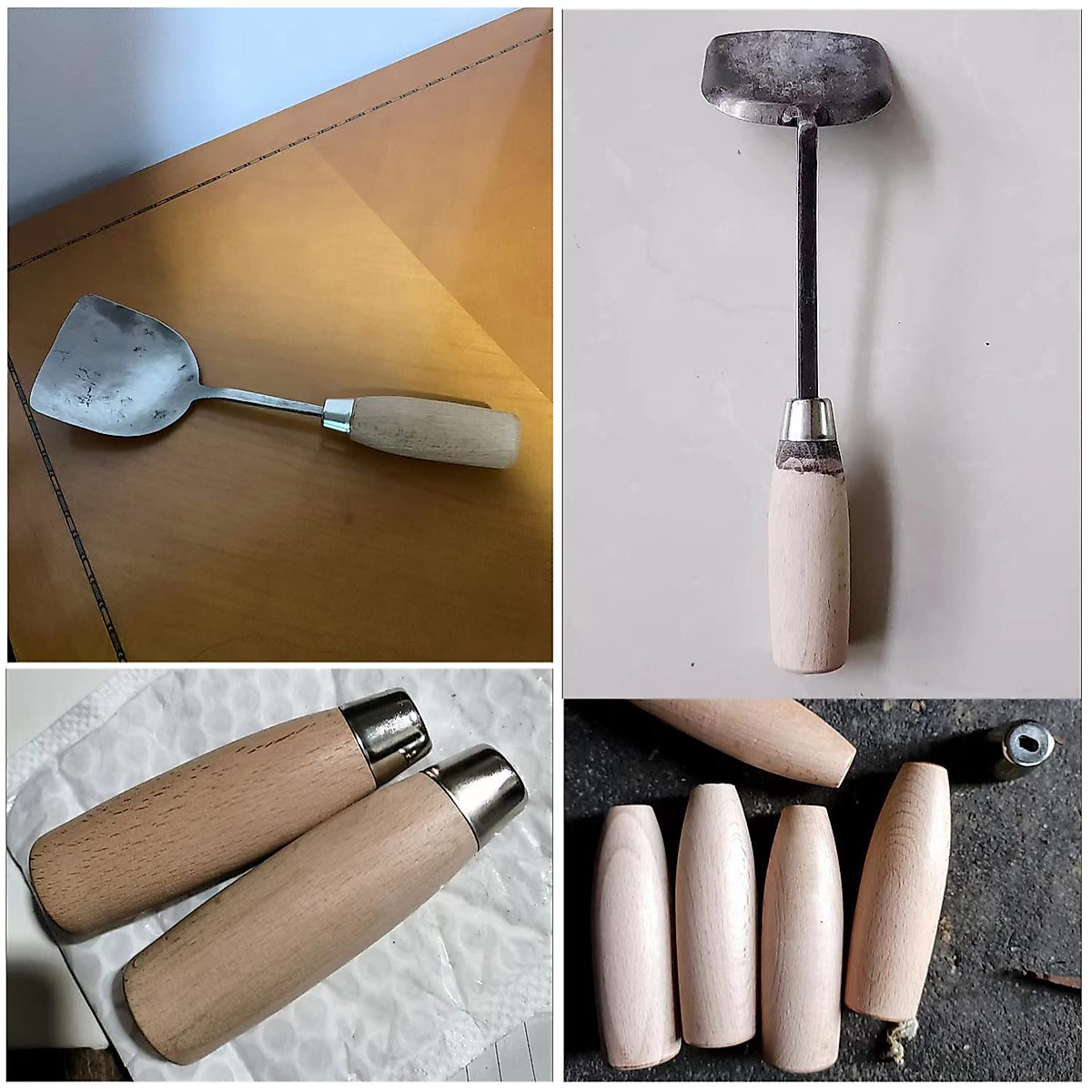 TorSor 2 Pack Kitchen Knife Handle Replacement Wooden Round Grip for Chinese Chef's Knives Vegetable Meat Cleaver Bone Chopper Japanese Cutter Repair Scales DIY Parts