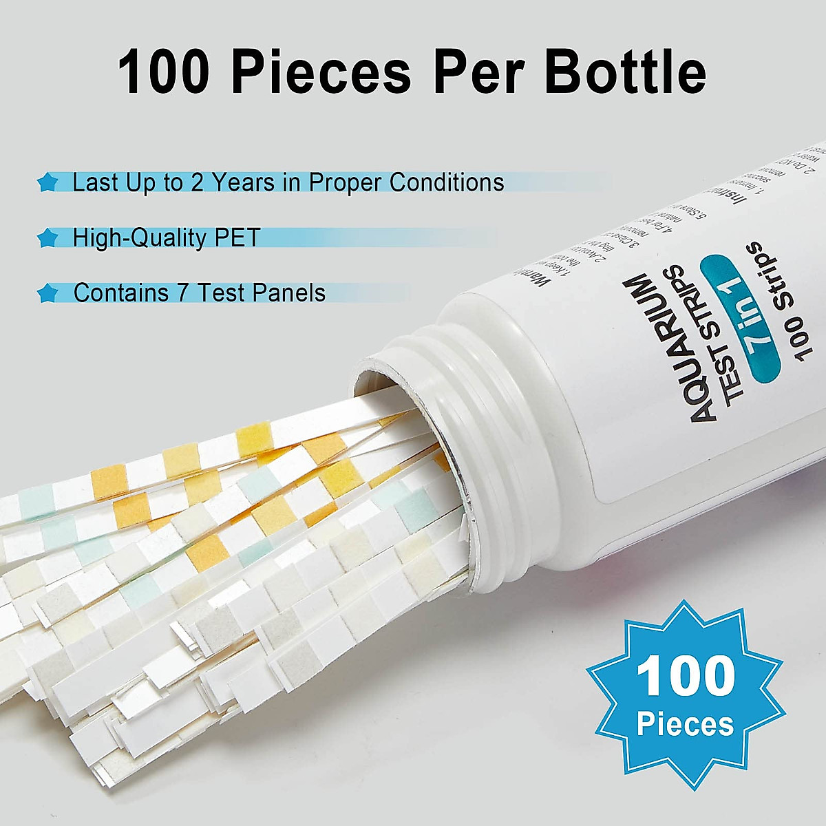Luxbird 7 in 1 Aquarium Test Kit, Fish Tank Test Strips, 100 Strip Pack, Freshwater Aquarium Water Test Kit to Detect Nitrite Nitrate Chlorine Carbonate Total Alkalinity Hardness pH