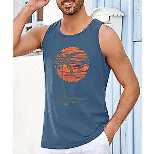 Damorong Mens Sleeveless Tank Tops Workout Gym Shirts Palm Tree Vintage Style T-Shirt Blue