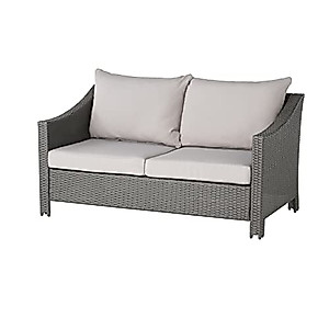 Christopher Knight Home Antibes Outdoor Wicker Loveseat and Table Set with Water Resistant Cushions, 2-Pcs Set, Grey / Silver